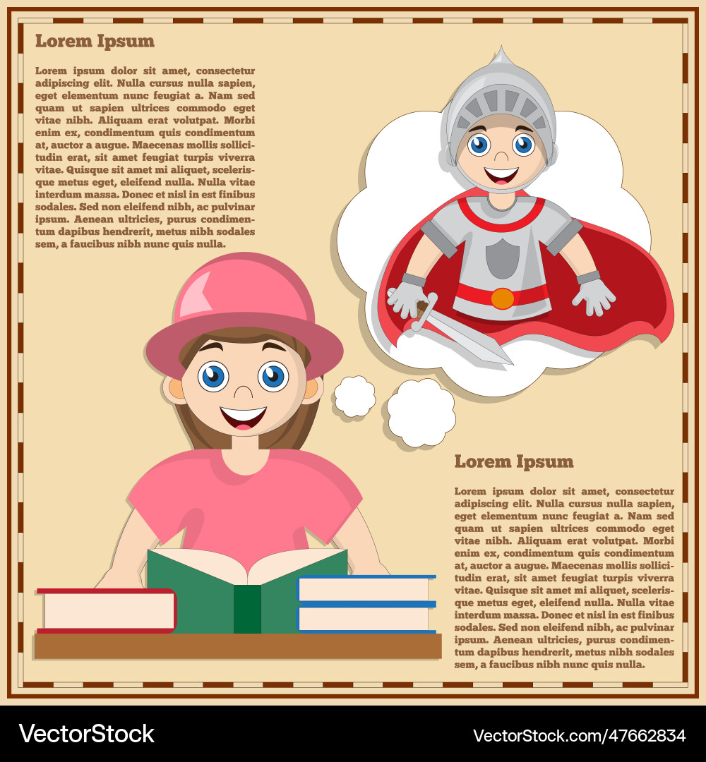 A girl reading book is thinking about knight Vector Image