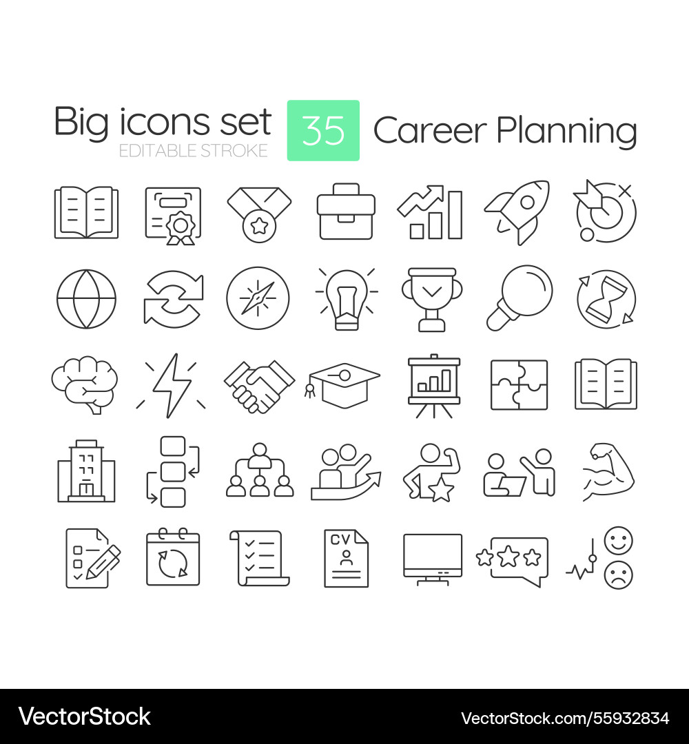 Career planning linear icons set Royalty Free Vector Image