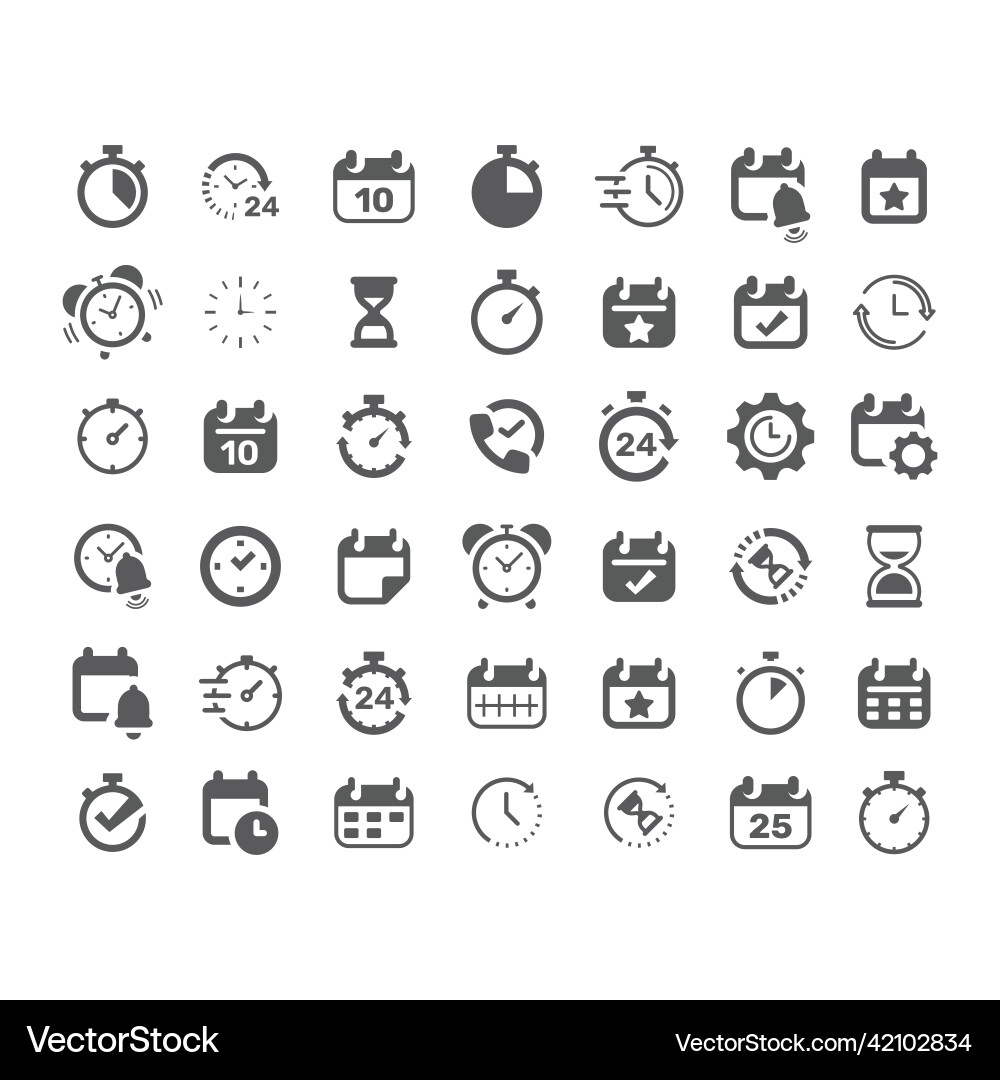 Clock stopwatch black icon set Royalty Free Vector Image