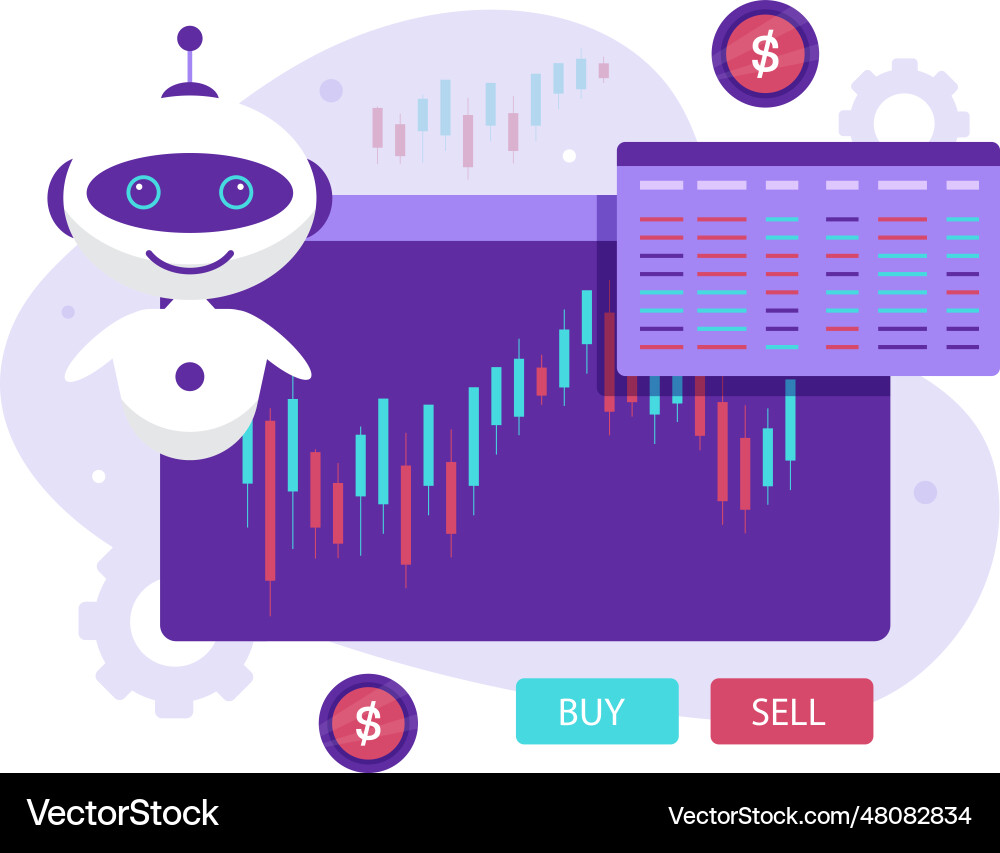 Robot automatic stock trading design concept Vector Image