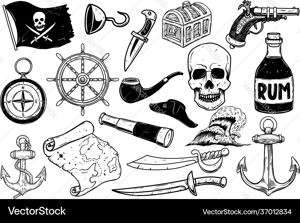 Set pirate design elements element Royalty Free Vector Image