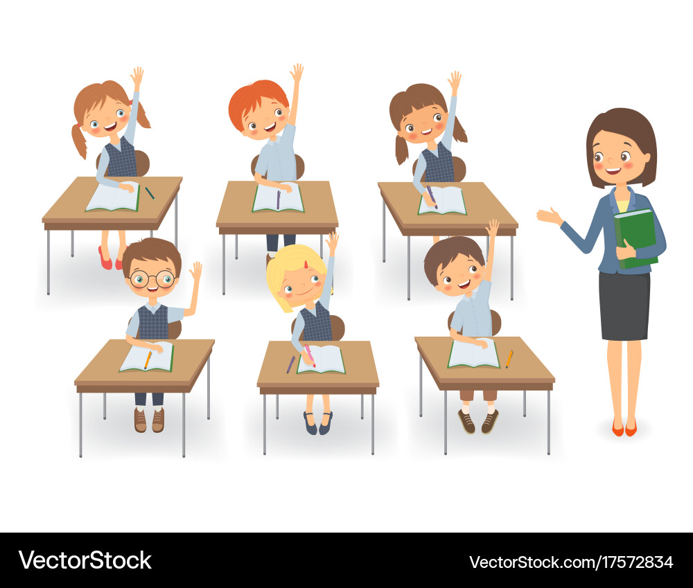 Teacher with pupils at a lesson isolated Vector Image