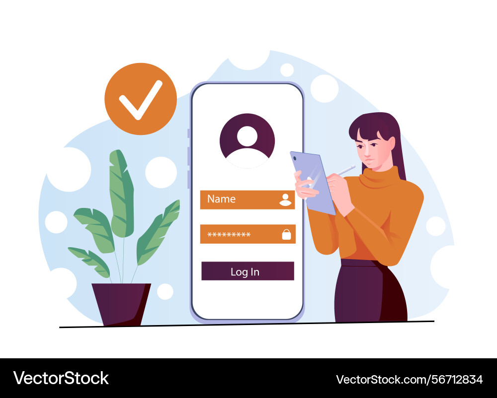 Woman using tablet near login screen Royalty Free Vector