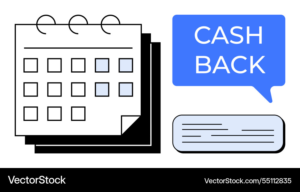 Calendar cash back text bubble and payment card Vector Image