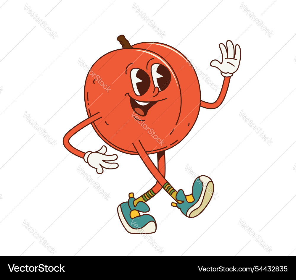 Cartoon groovy nectarine fruit character walking Vector Image