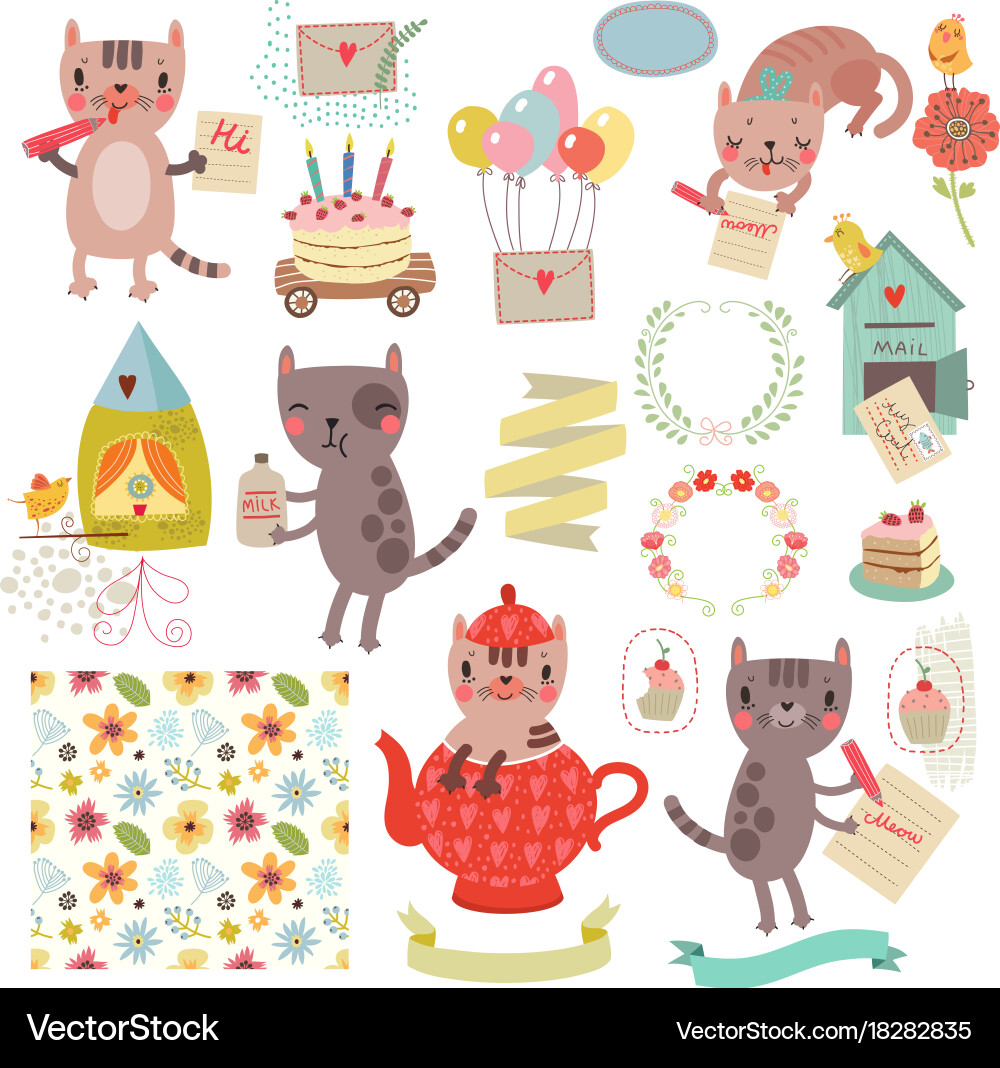 Cats and elements Royalty Free Vector Image - VectorStock