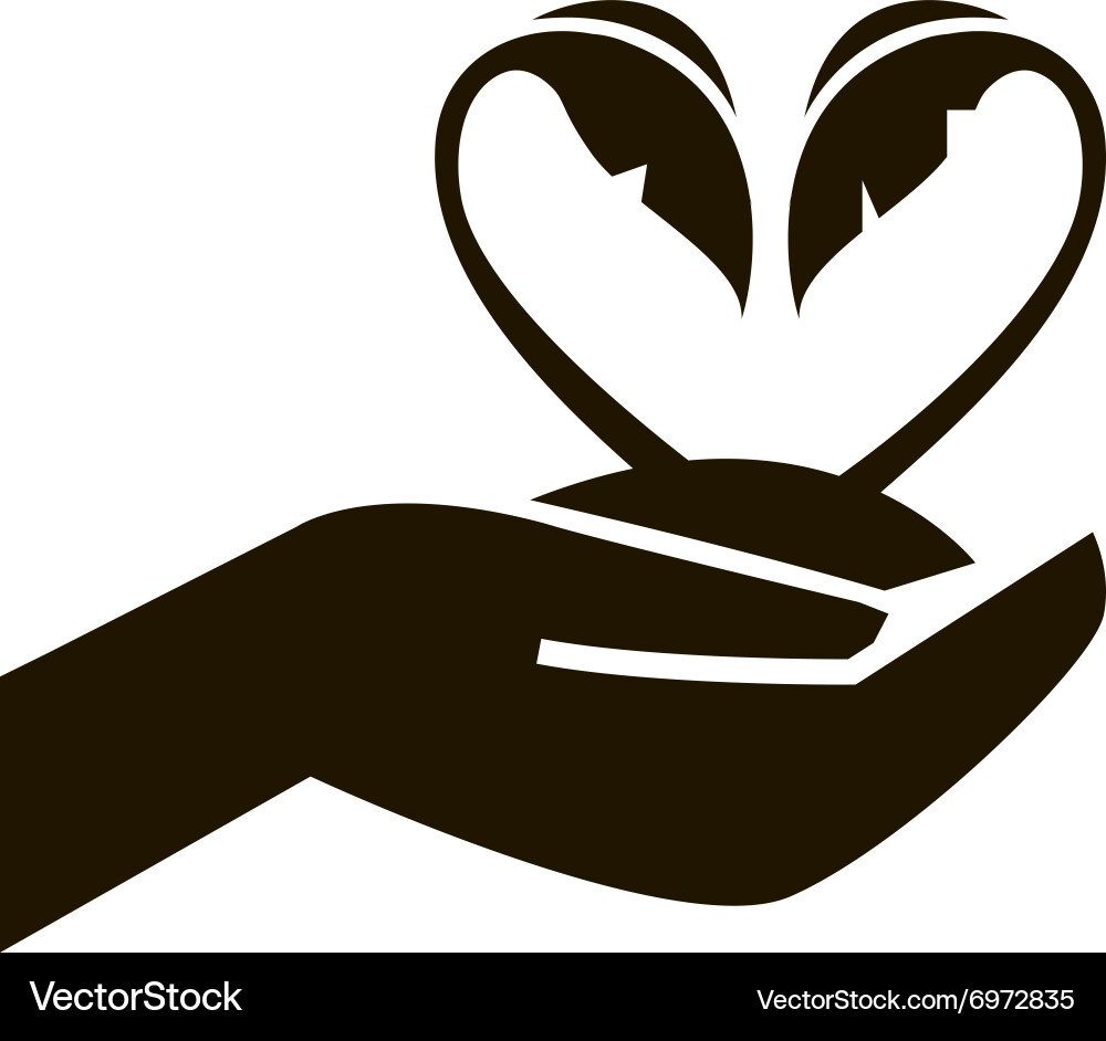 Heart-shaped sprout in a hand love Royalty Free Vector Image