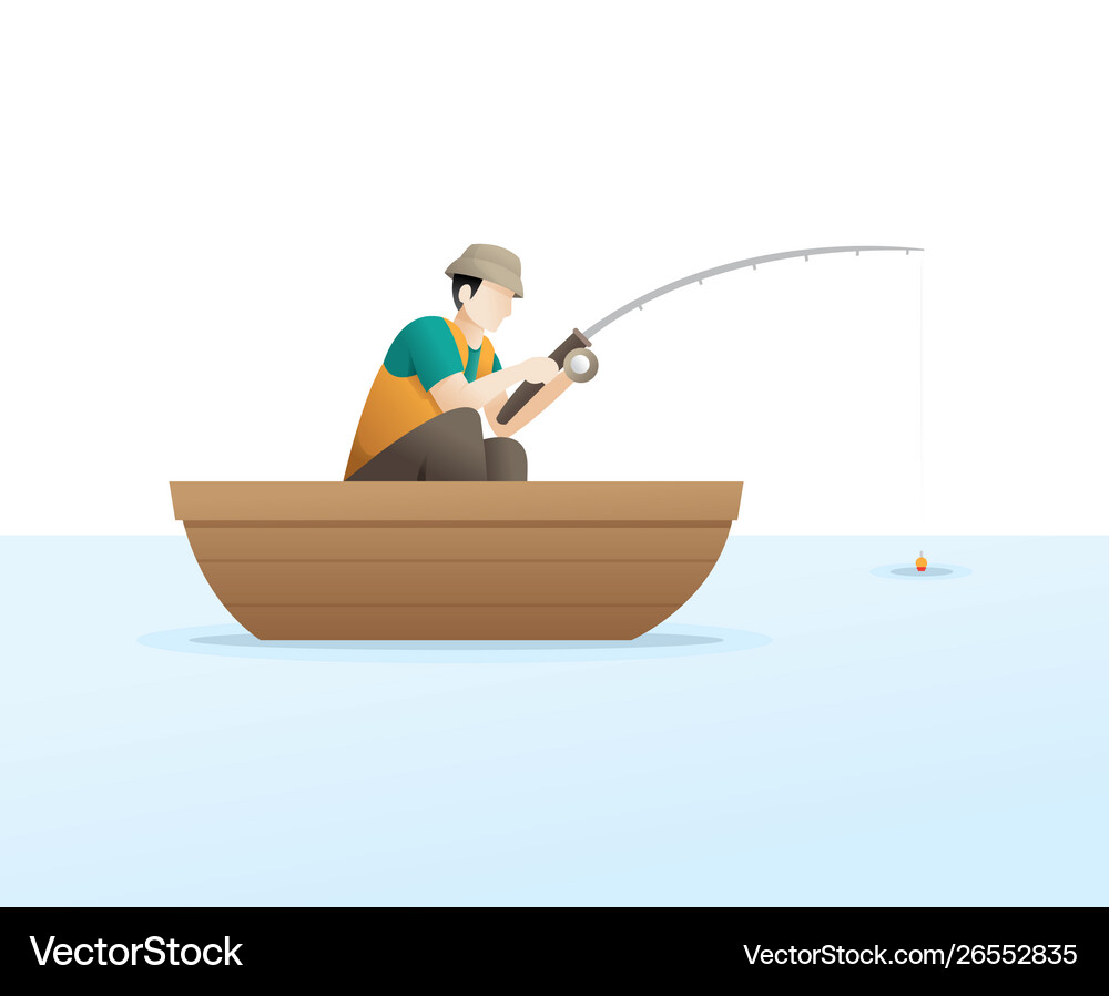 Man Fishing in a Boat Royalty Free Vector Image