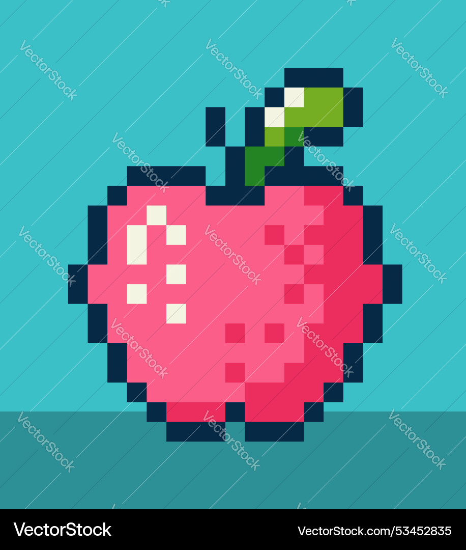 Pink apple pixel art icon Royalty Free Vector Image