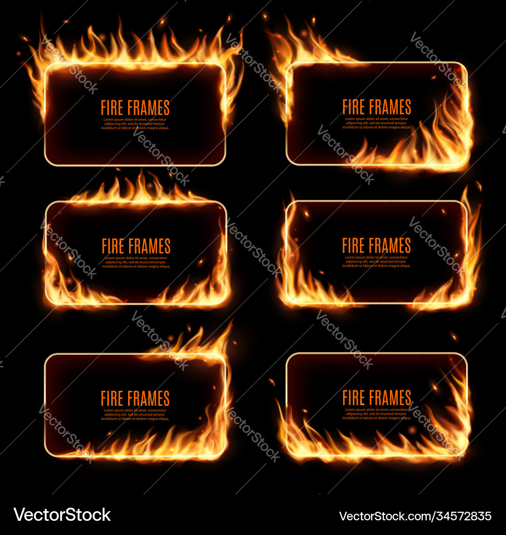 Rectangular fire frames burning borders Royalty Free Vector