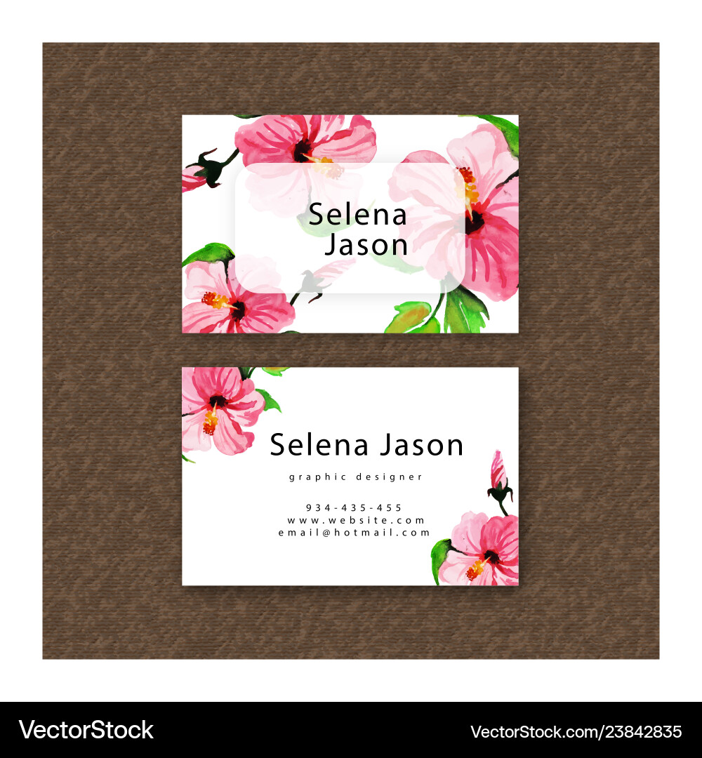 Watercolor floral visiting card template Vector Image