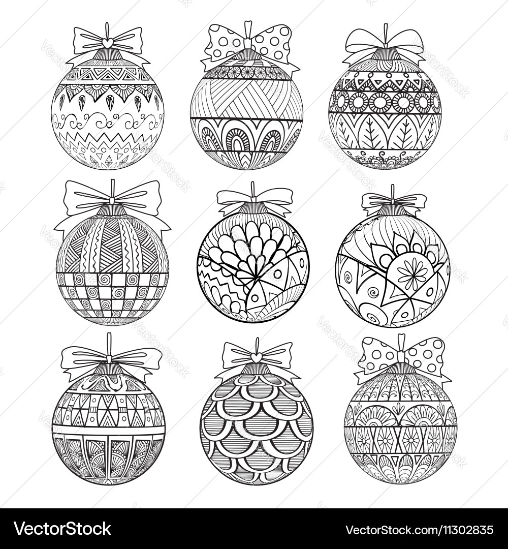 Zentangle Christmas Balls Royalty Free Vector Image