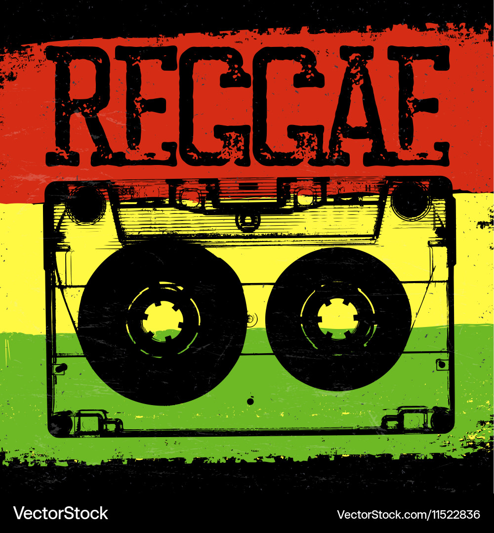 Audiocassette and reggae lettering design Vector Image