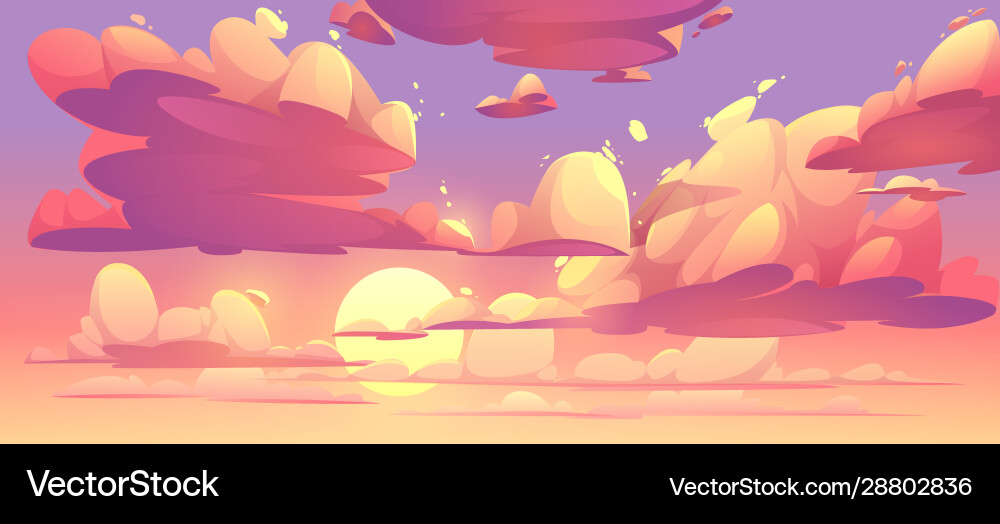 Cartoon sunset sky with clouds Royalty Free Vector Image