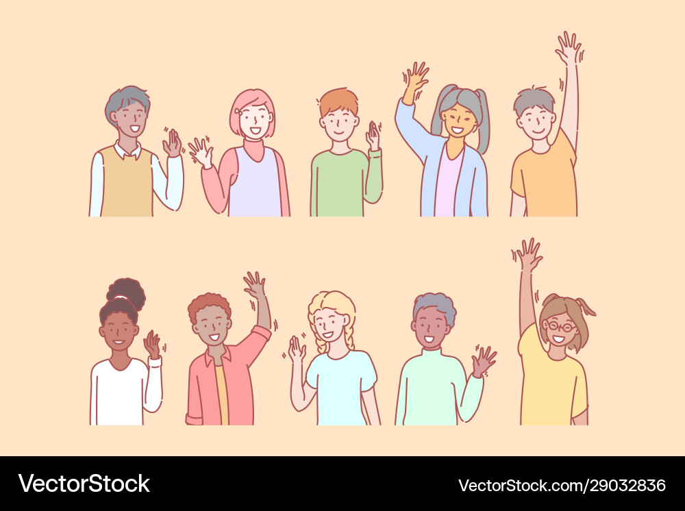 Children greet or say hello with hand Royalty Free Vector