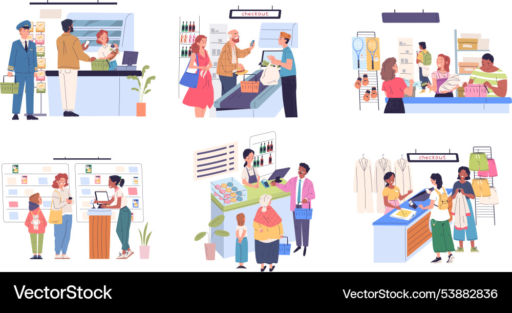 Consumers at checkout customer buy paying Vector Image