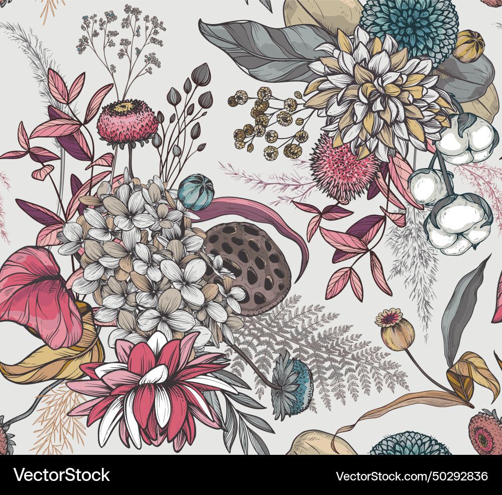 Dried Flower Pattern - Autumn Leaves Royalty Free Vector