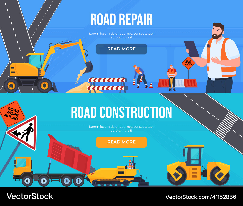 Road construction and repair horizontal banner Vector Image