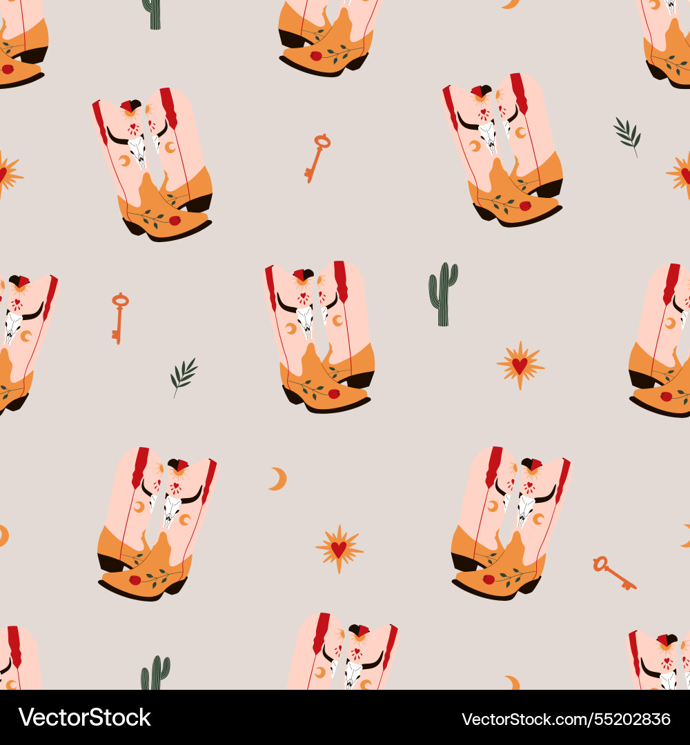 Seamless pattern with cowboy boots and cactus Vector Image