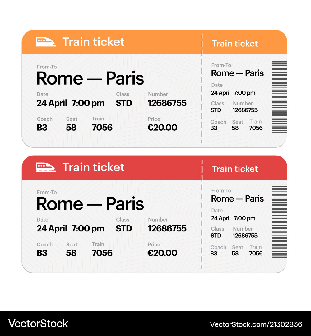 Set of the train boarding pass tickets isolated Vector Image