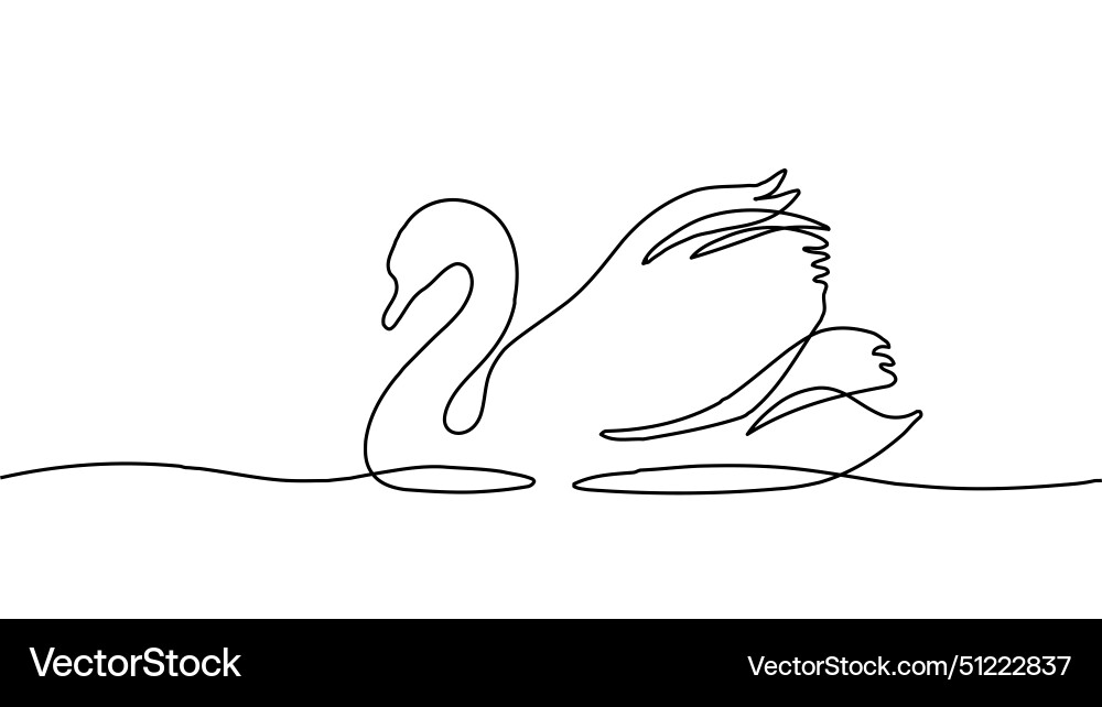 One continuous line swan bird on water surface Vector Image