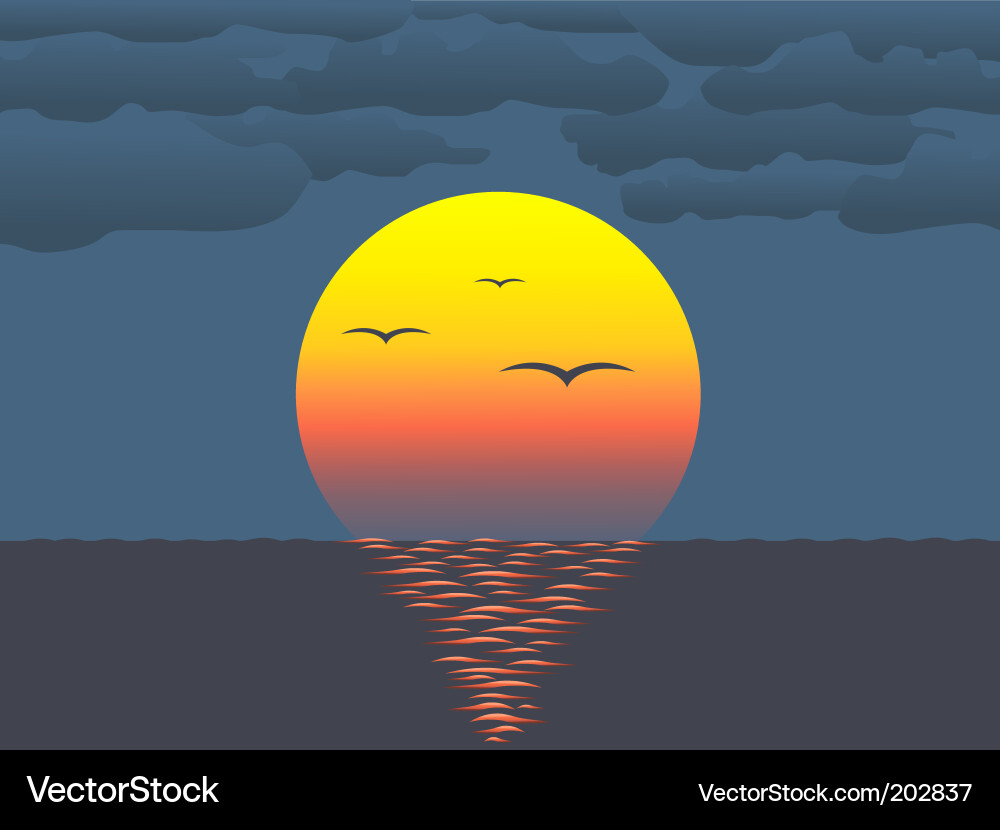 Sunset over water Royalty Free Vector Image - VectorStock