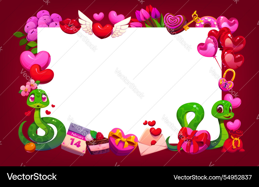 Valentine day banner flowers love hearts snakes Vector Image