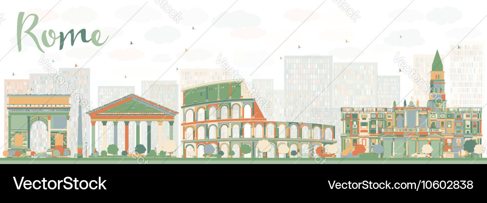 Abstract rome skyline with color landmarks Vector Image