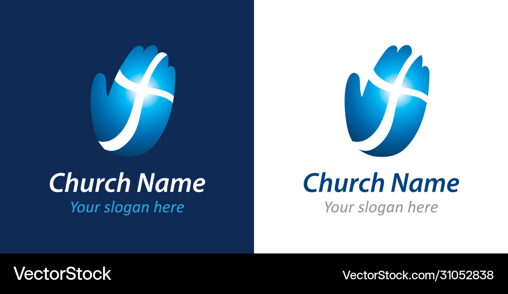 Cross on hand church logo concept Royalty Free Vector Image