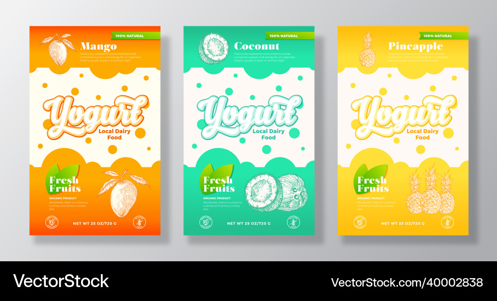 Fruits and berries yogurt label templates set Vector Image