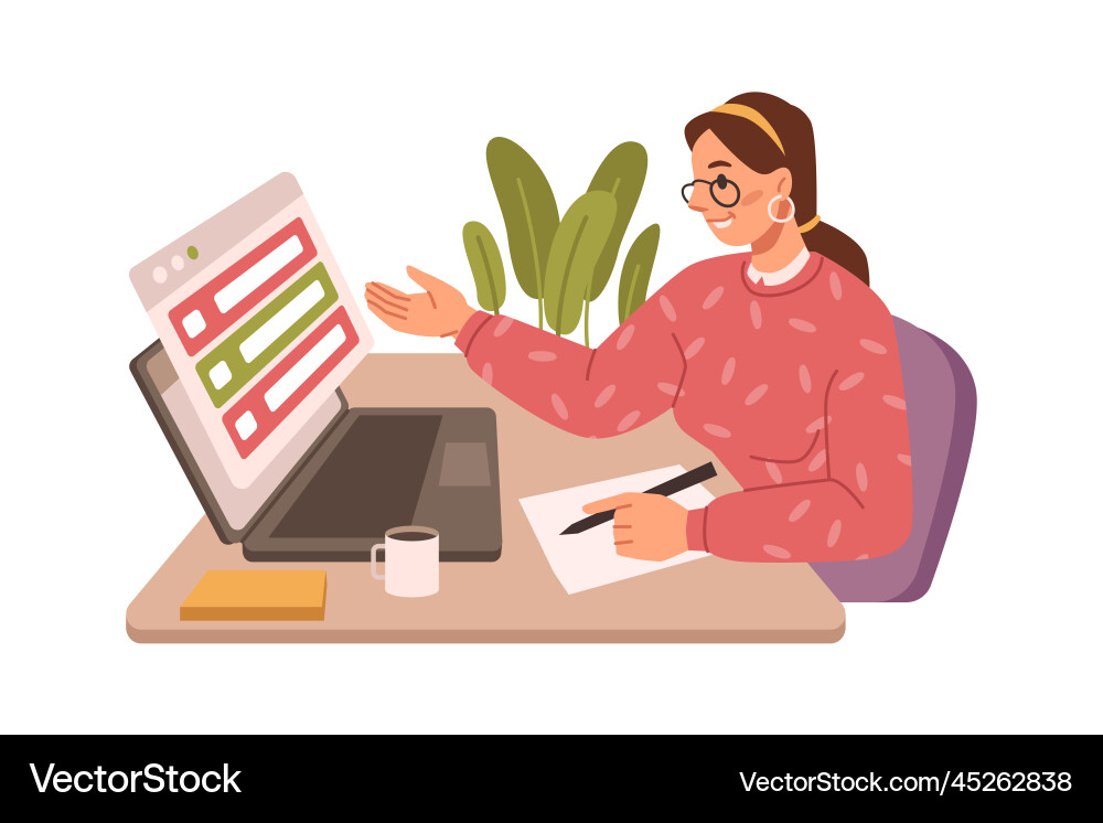 Woman taking online test student on quiz Vector Image
