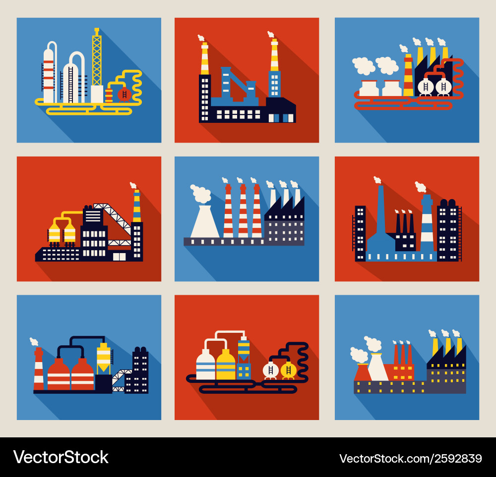 Industrial factory buildings and refineries Vector Image