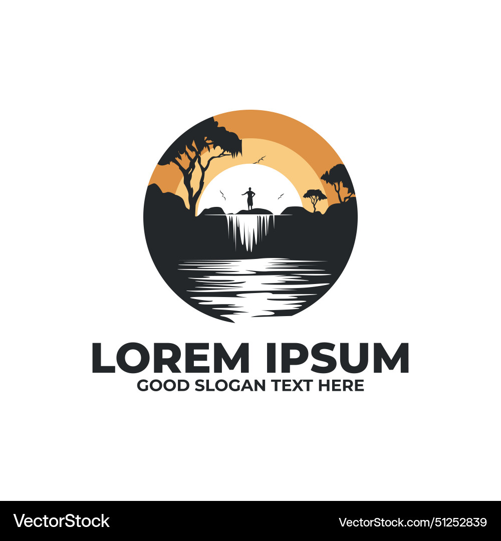 Outdoor logo design waterfall lake Royalty Free Vector Image