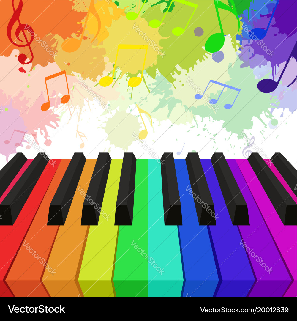 Rainbow colored piano keys musical notes and w Vector Image