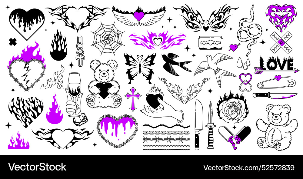 Y2K Gothic Heart Icons Royalty Free Vector Image