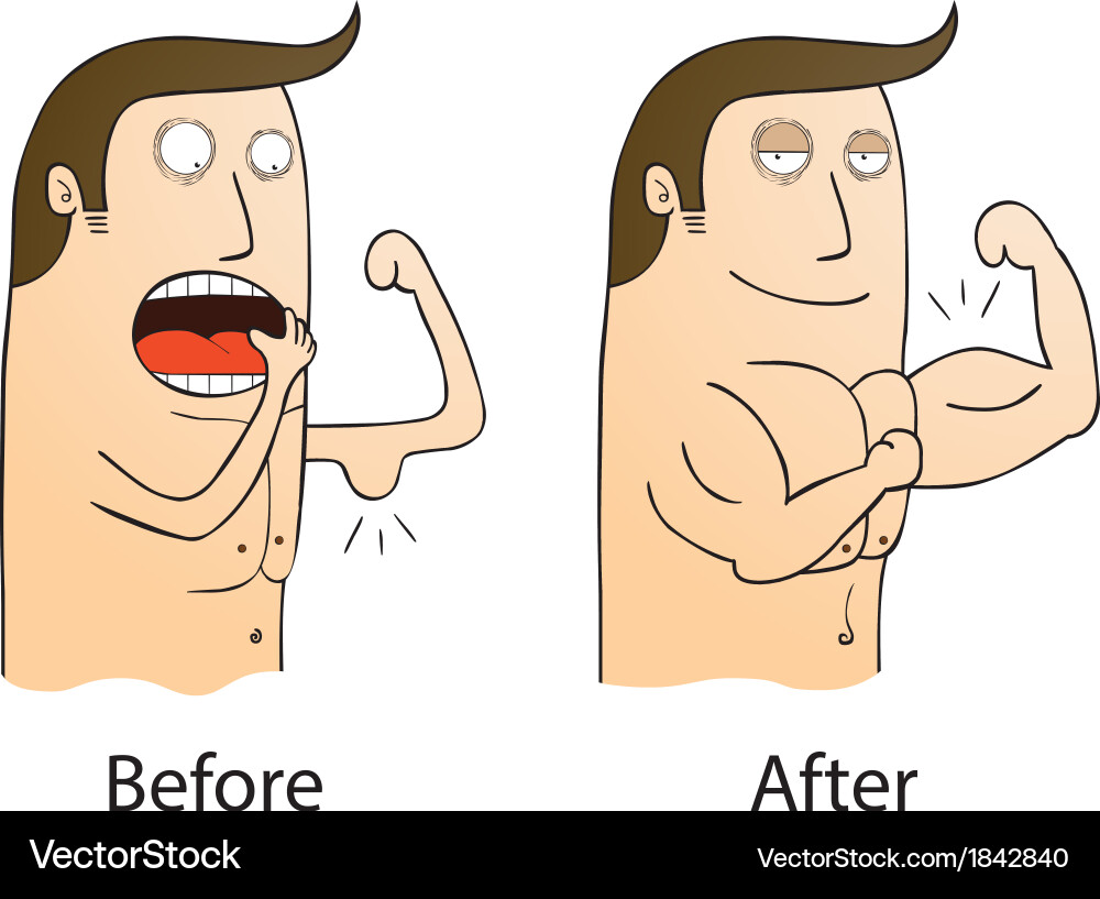 Cartoon Gym Before and After Transformation Vector Image