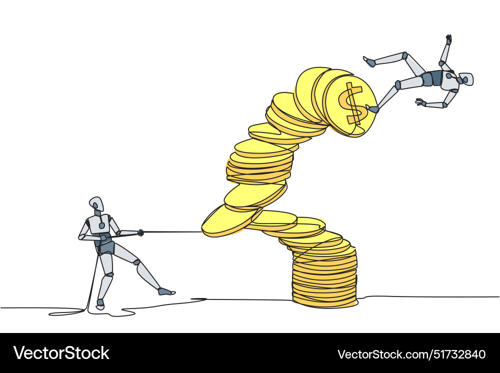 Continuous one line drawing robotic pull Vector Image