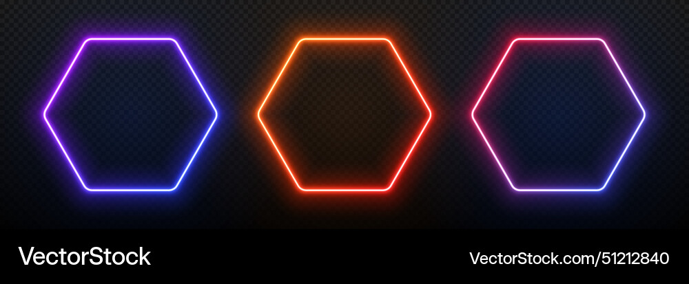 Hexagon neon light frame 3d glow gradient Vector Image