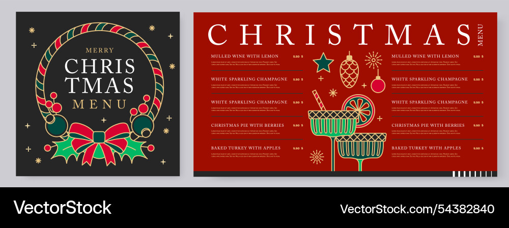 Holiday line art christmas menu design Royalty Free Vector