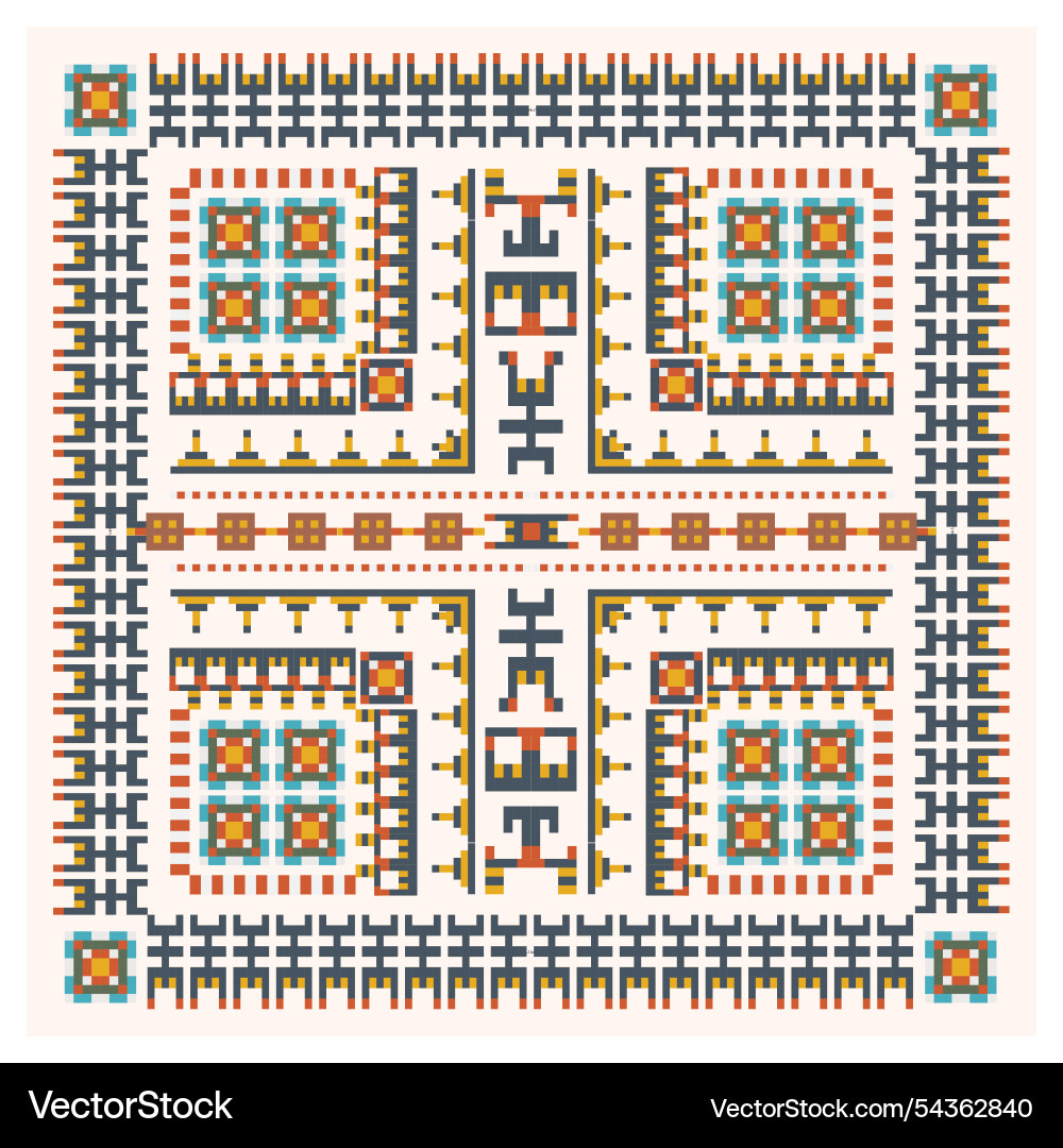 Square scarf print pattern cross stitch design Vector Image