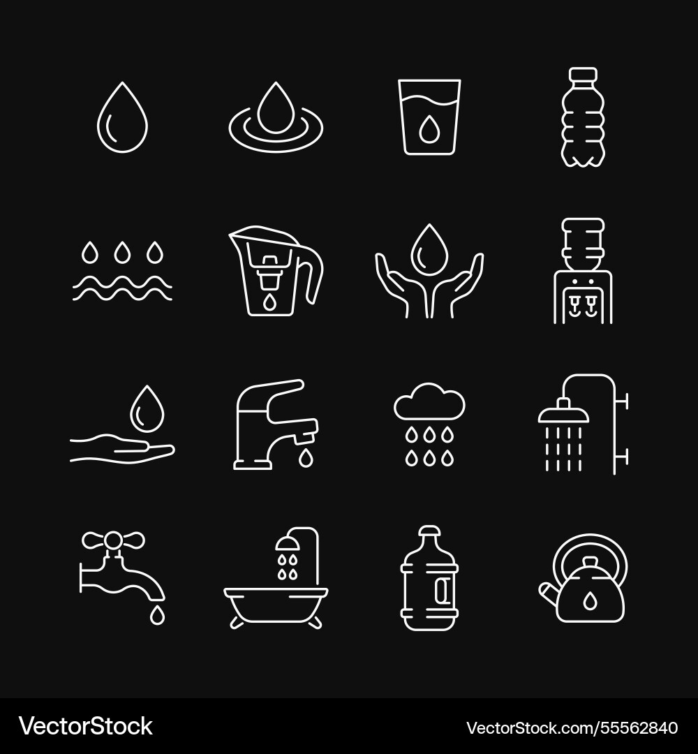 Water line white icon set on black background Vector Image