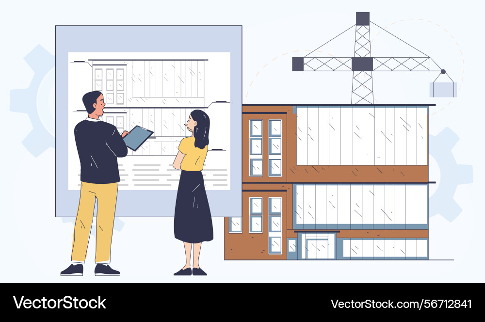 Architects discussing building plan Royalty Free Vector