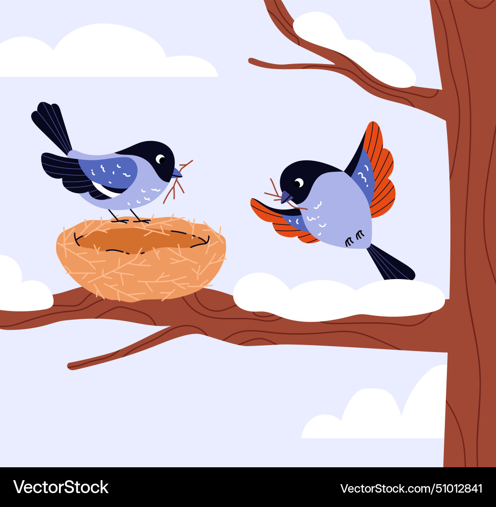 Birds building nest Royalty Free Vector Image - VectorStock