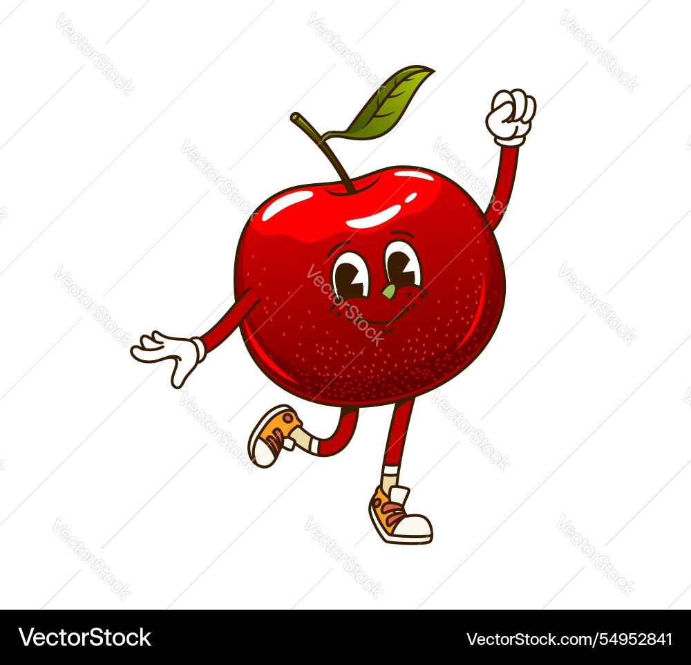 Cartoon retro groovy apple fruit funny character Vector Image