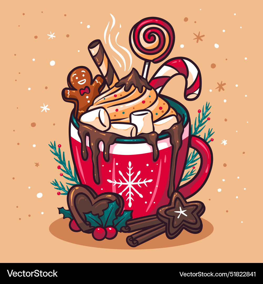 Christmas hand drawn hot chocolate Royalty Free Vector Image