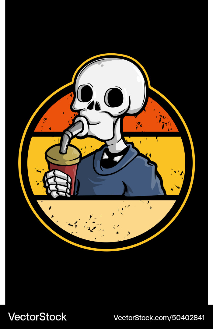 Drinking skull retro vintage Royalty Free Vector Image