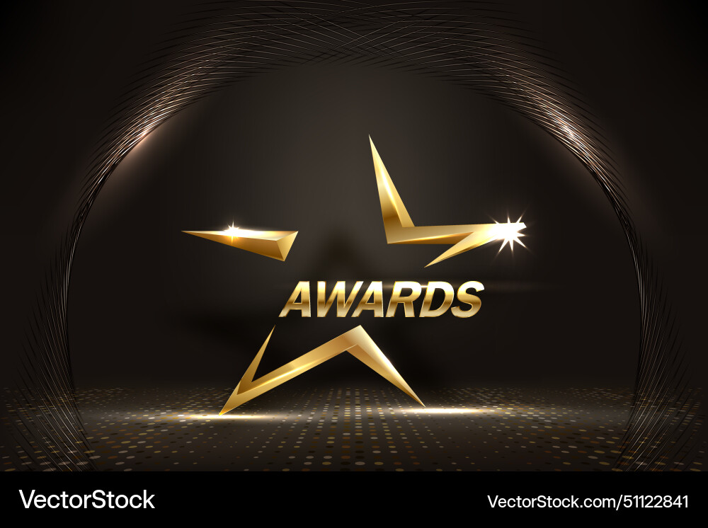 Golden star shape podium with light effect Vector Image