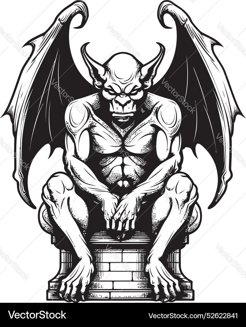 Gothic guardian gargoyle full body statue emblem Vector Image
