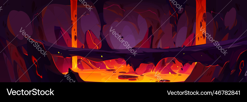 Lava flow inside volcano cave Royalty Free Vector Image