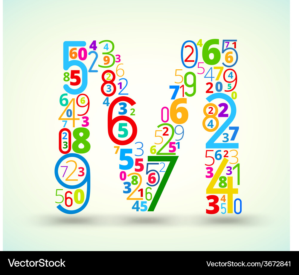 Letter m colored font from numbers Royalty Free Vector Image
